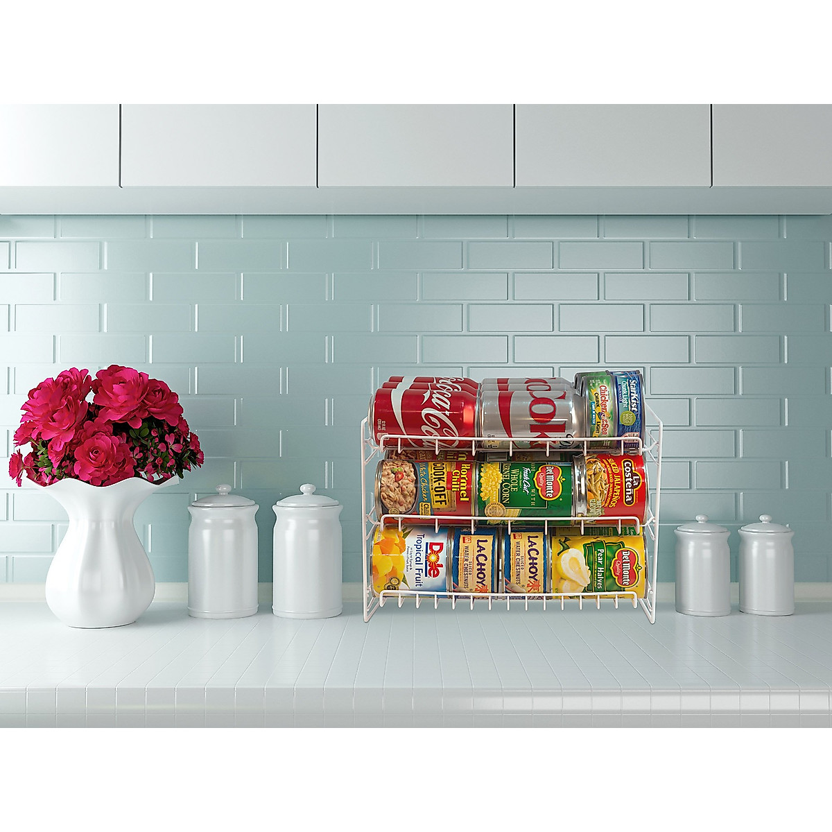 Atlantic Gravity-Fed Compact Single Canrack - Kitchen Organizer, Durable Steel Construction, Size Fits Most Pantries, PN1002 in White