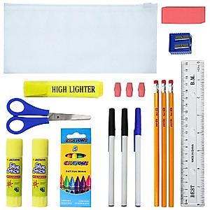 Moda West 15 Inch Bulk Backpacks in 12 Assorted Colors with 22 Piece School Supply Kits - Wholesale - Case of 24 Value Bundle Pack
