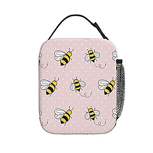 BQIUULO Cute Bees on Pink Lunch Bag for Men Women Tote Insulated Cooler Bags Reusable Lunch Box for College Work Office Picnic