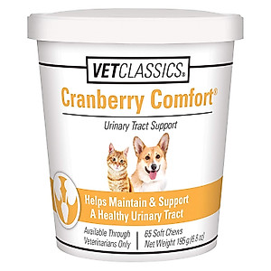 Vet Classics Cranberry Comfort Urinary Tract Pet Supplement for Dogs, Cats – Maintains Dog Bladder Health, Cat Bladder Control – Pet Supplements for Incontinence – 65 Soft Chews