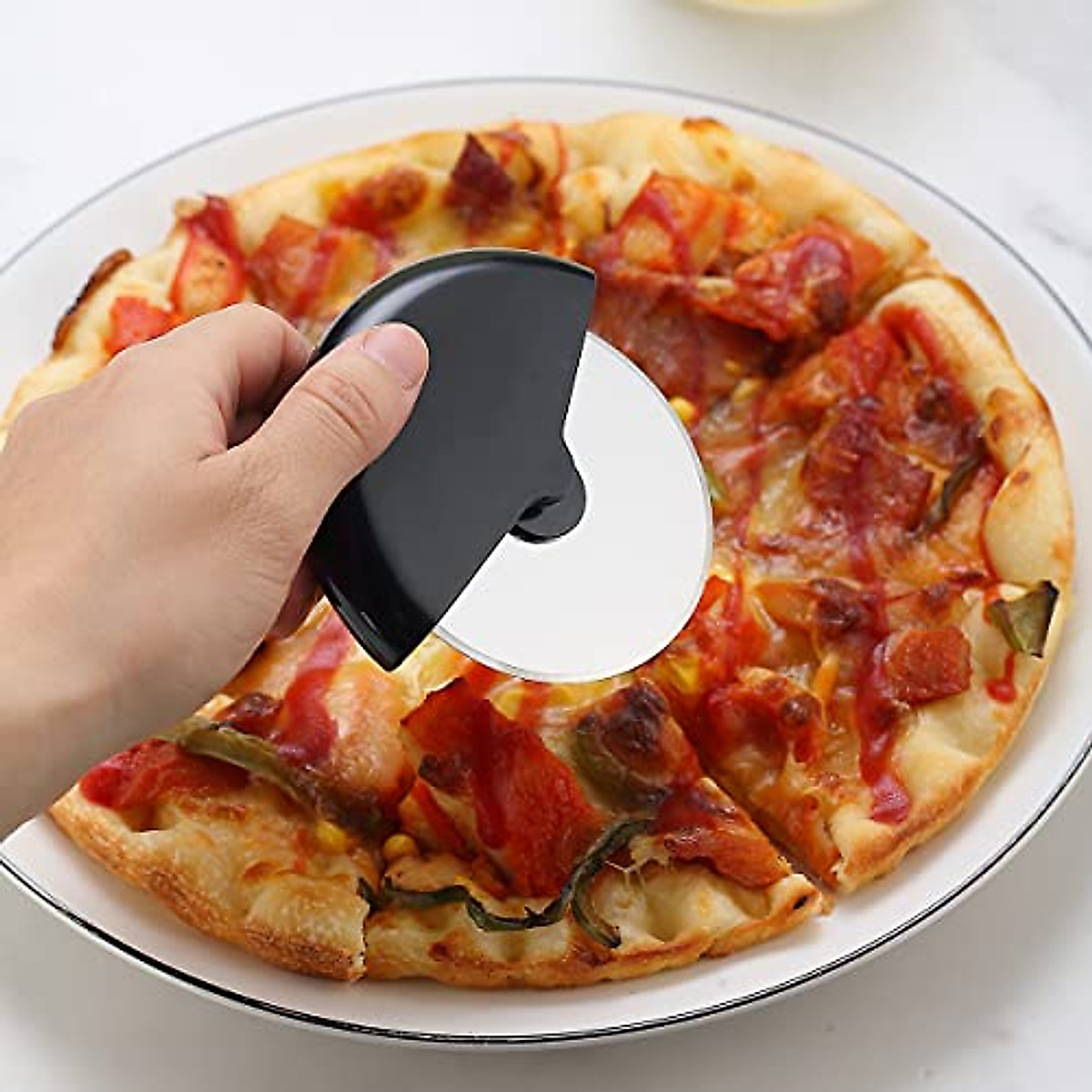 Kyraton Pizza Cutter Wheel Pack of 2 with Black Protective Blade Cover, Stainless Steel Super Sharp and Easy To Clean Pizza Slicer, Kitchen Gadget with Protective Blade Guard.