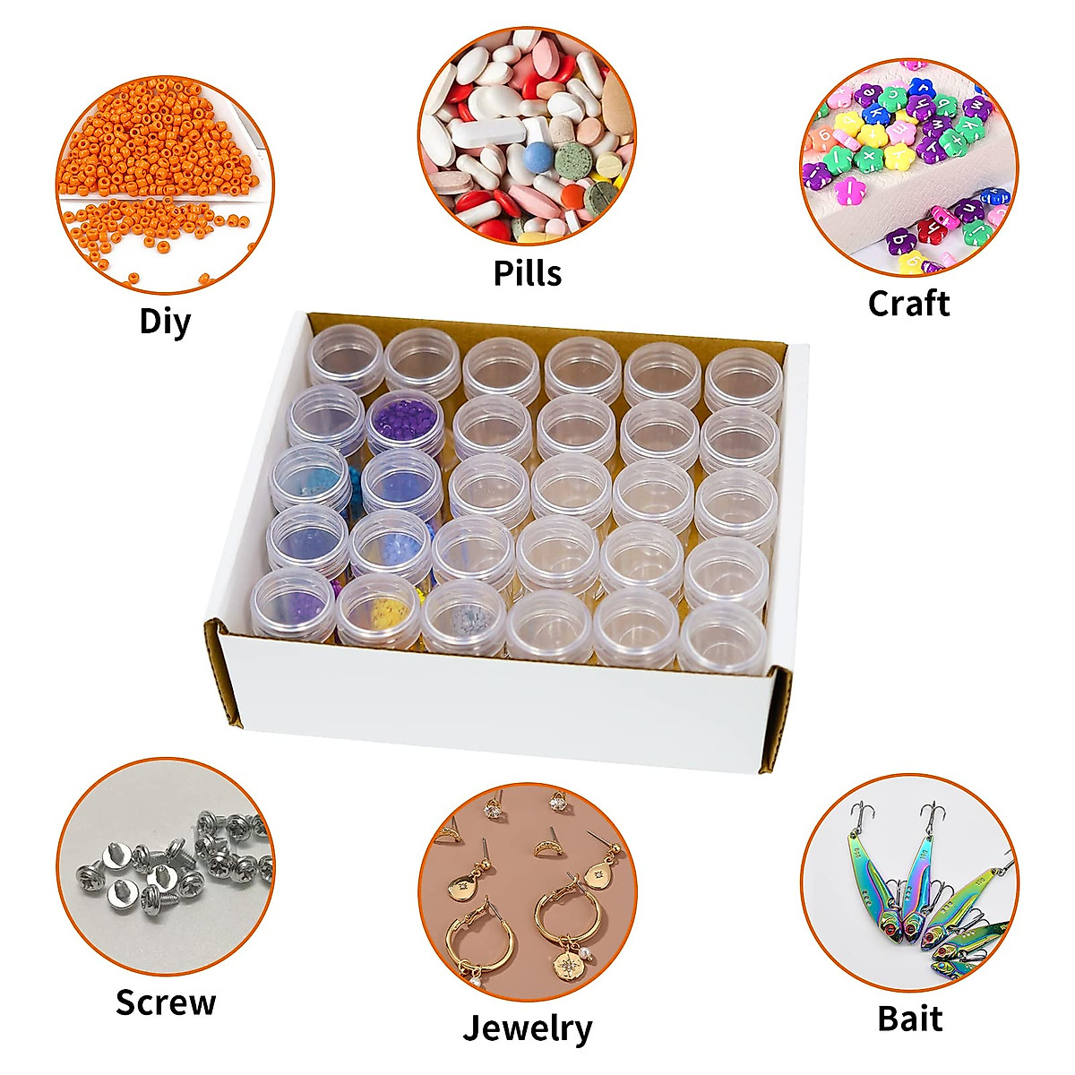 ZORETCO 30PCS Embroidery Diamond Painting Storage Containers Bead Organizer Jars with Lids for DIY Diamond Crafts Nail Art Glitter Seeds（Diamonds not Included）
