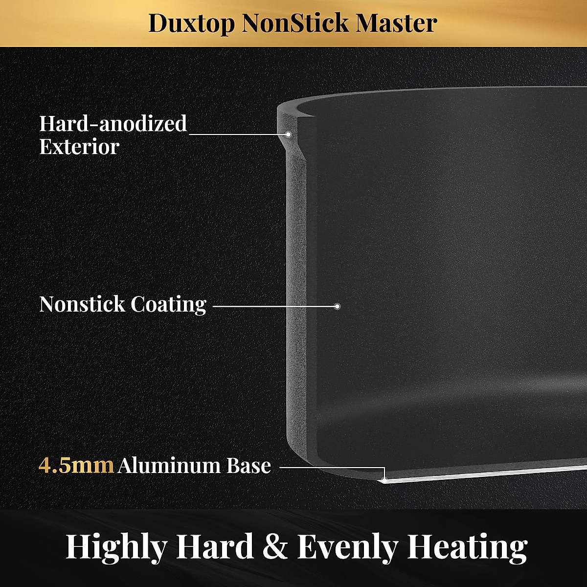 Duxtop Nonstick Master Saucepans Hard Anodized 2 Quart Small Sauce Pan with Lid, Aluminum Cooking Pot PFAS-Free, Oven Safe to 500°F, Black