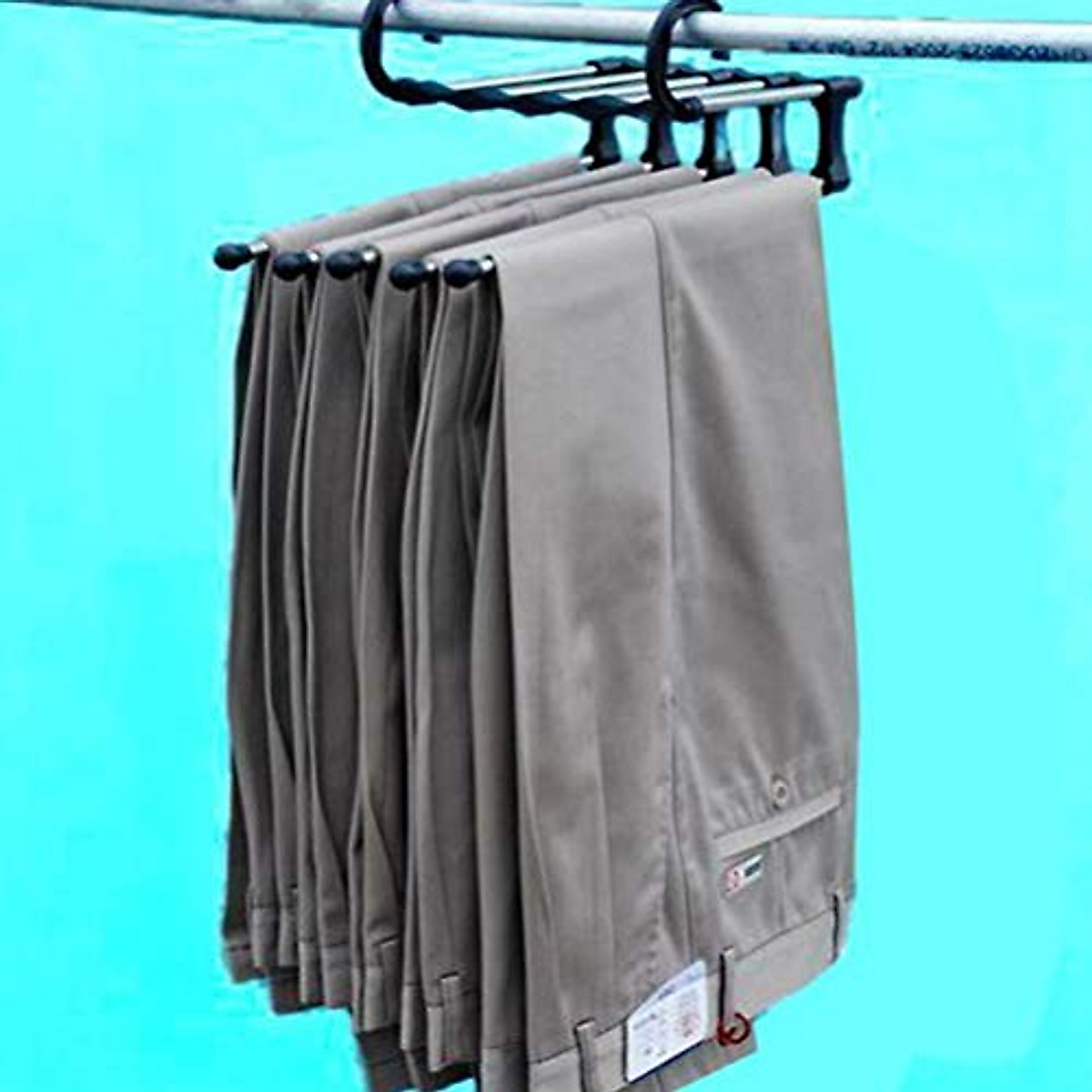 TOPBATHY Hook Hanger Retractable Pants Hangers 5 Layers Stainless Steel Non Slip Pants Hangers Space Saving Clothes Slack Hangers Black Coat Hangers