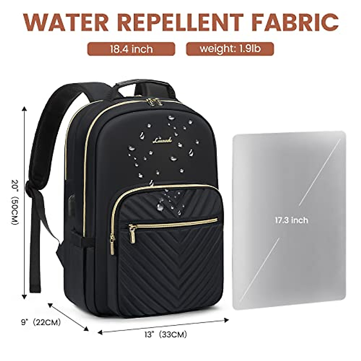 LOVEVOOK Laptop Backpack for Women 18.4 inch,Cute Womens Travel Backpack Purse,Professional Laptop Computer Bag,Waterproof Work Business College Teacher Bags Carry on Backpack with USB Port,Black