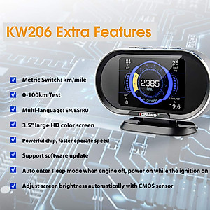 KONNWEI KW206 Car OBD2 HUD Digital Meter Gauge All in One Automotive Trip Computer Smart OBD Speedometer Water Temperature Fuel Pressure Tester for All 2003 and Newer Cars