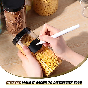 meekoo 32 Pcs Plastic Jars with Lids 32 oz and 16 oz with Chalk and 4 Stickers Containers with Airtight Leak Proof Black Plastic Screw on Lids Cylinder Round Jar for Household Kitchen Organizing