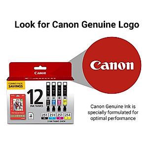 Canon CLI-251 BK/C/M/Y 12 Color Combo Pack Compatible to MG7520, MG5620, MG6620