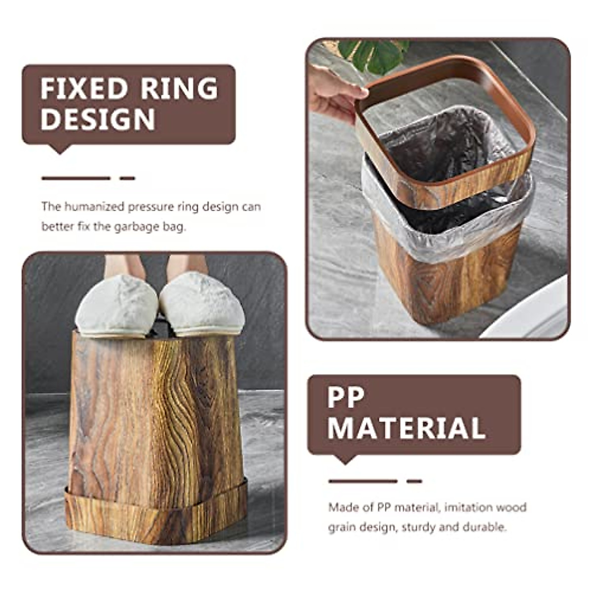 Trash Can Imitation Wood Grain: Rustic Farmhouse Wastebasket Bin for Bathroom Office Bedroom Living Room Coffee