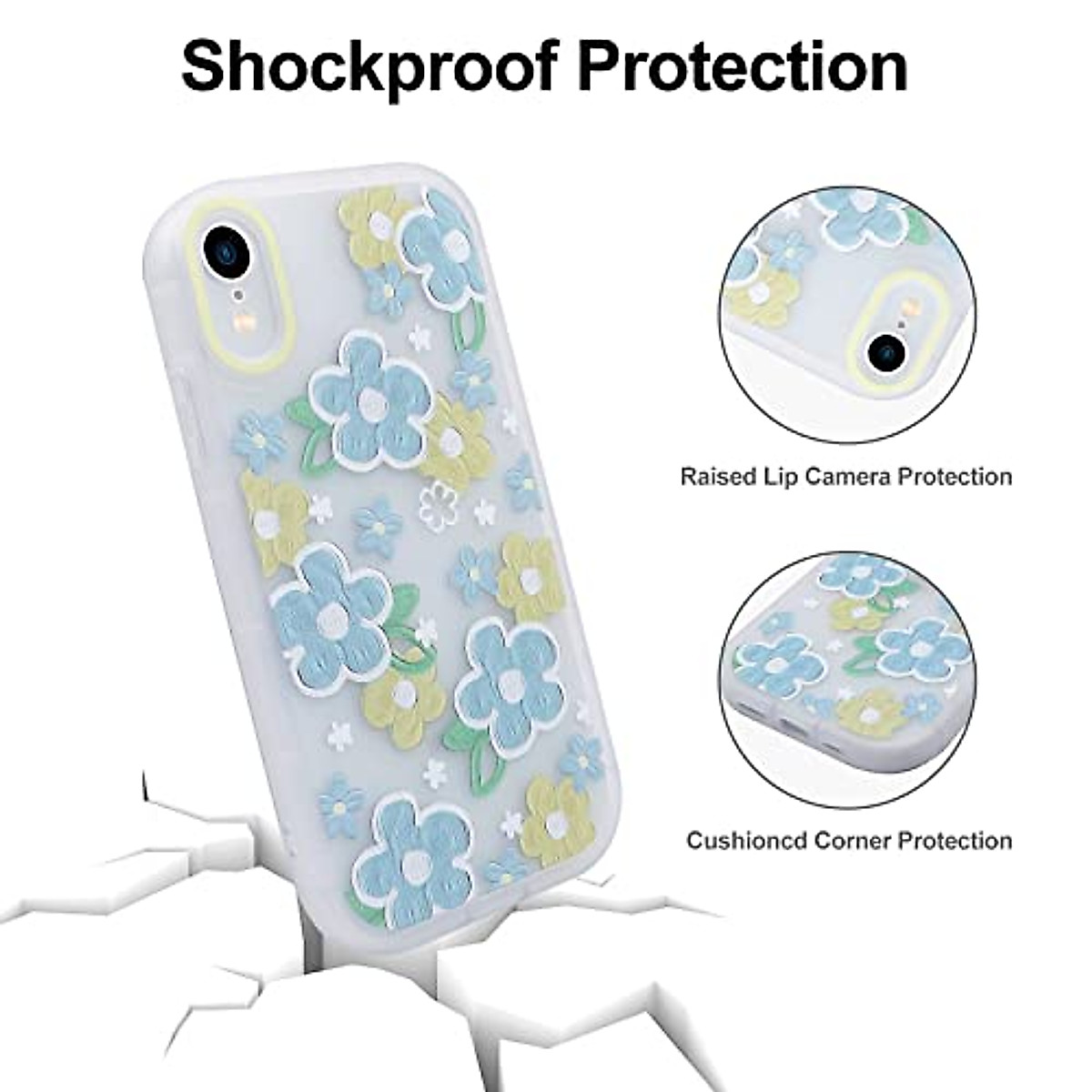 PNATEE Case for iPhone XR, Light Yellow Flower Floral Design for Women Girl Full Body Slim Soft Protective Case TPU Cover for iPhone XR (6.1 inch)