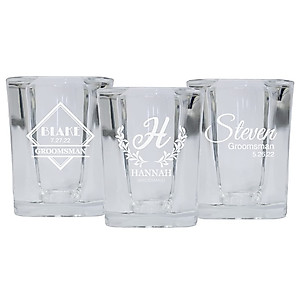 R and R Imports Personalized Wedding Party Customizable Etched 2 oz Square Shot Glass, Bridesmaid Groomsmen Gifts