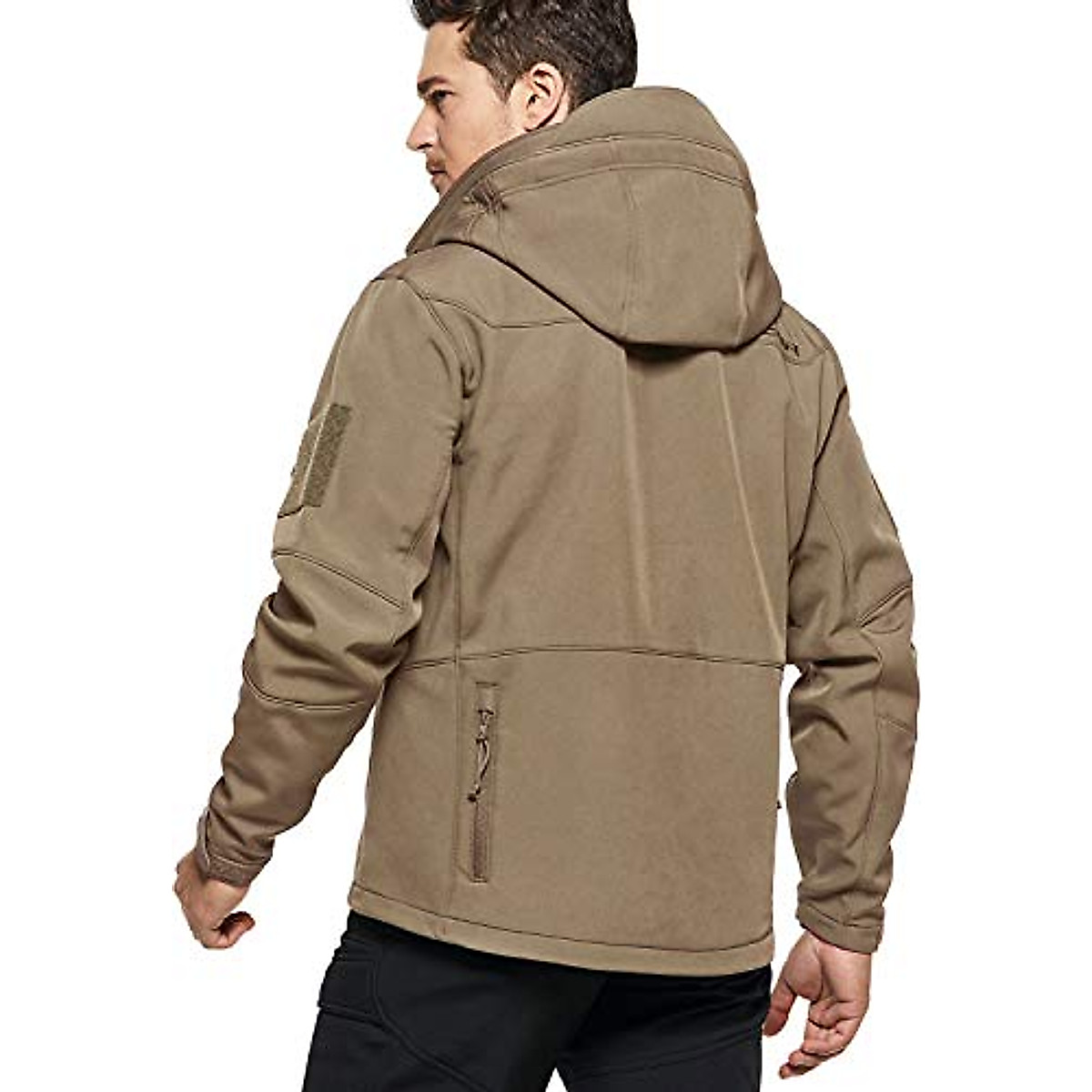CQR Men's Winter Tactical Military Jackets, Lightweight Water Resistant Fleece Lined Softshell Hunting Jacket w Hoodie, Operator Multipocket Coyote, XX-Large