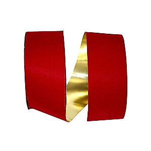 Premium Ribbon Dark or Brick Red Velvet Flocked Christmas Ribbon with Gold Backing 2 1/2" - 25 Yards