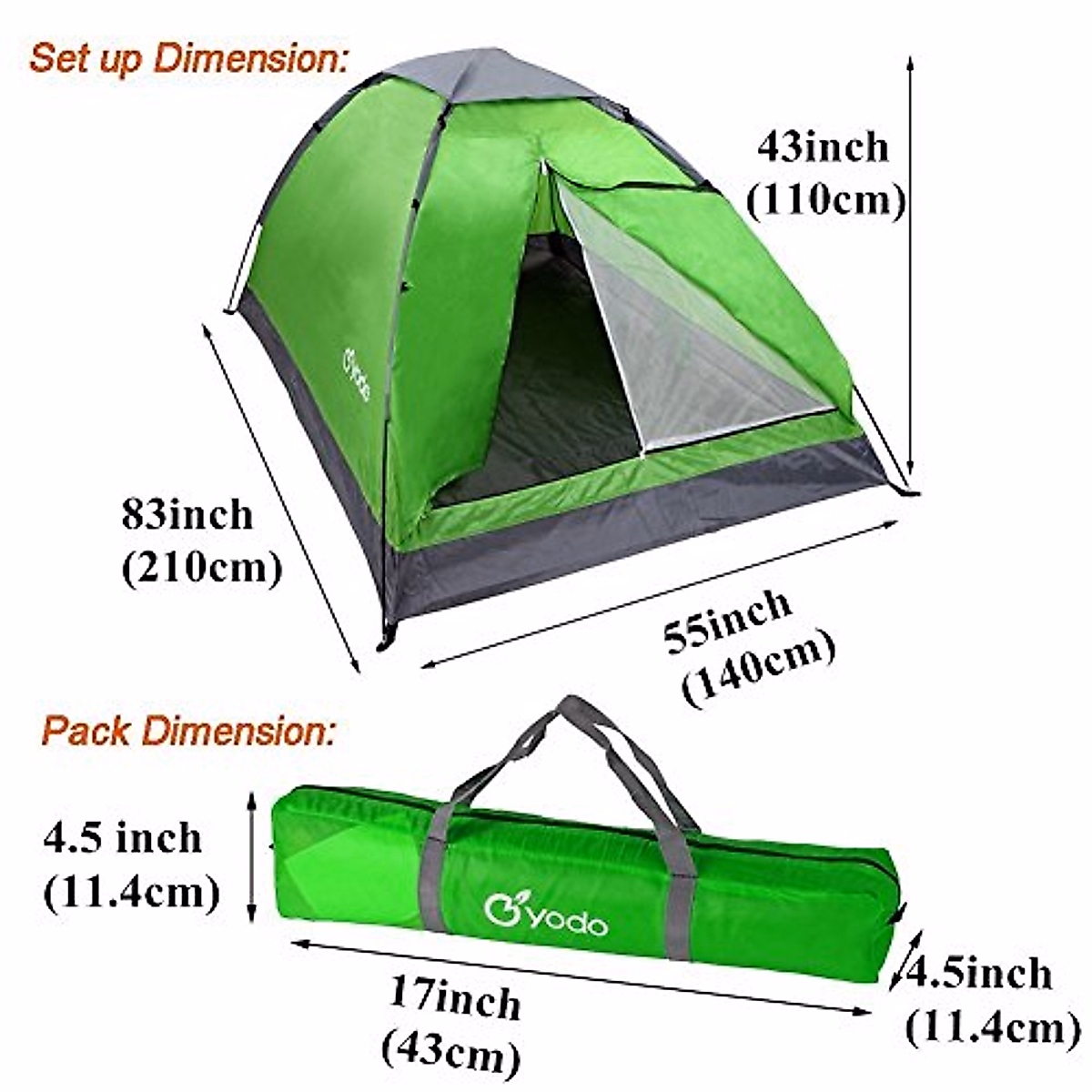Yodo Upgraded Lightweight 2 Person Camping Backpacking Tent with Carry Bag, Green