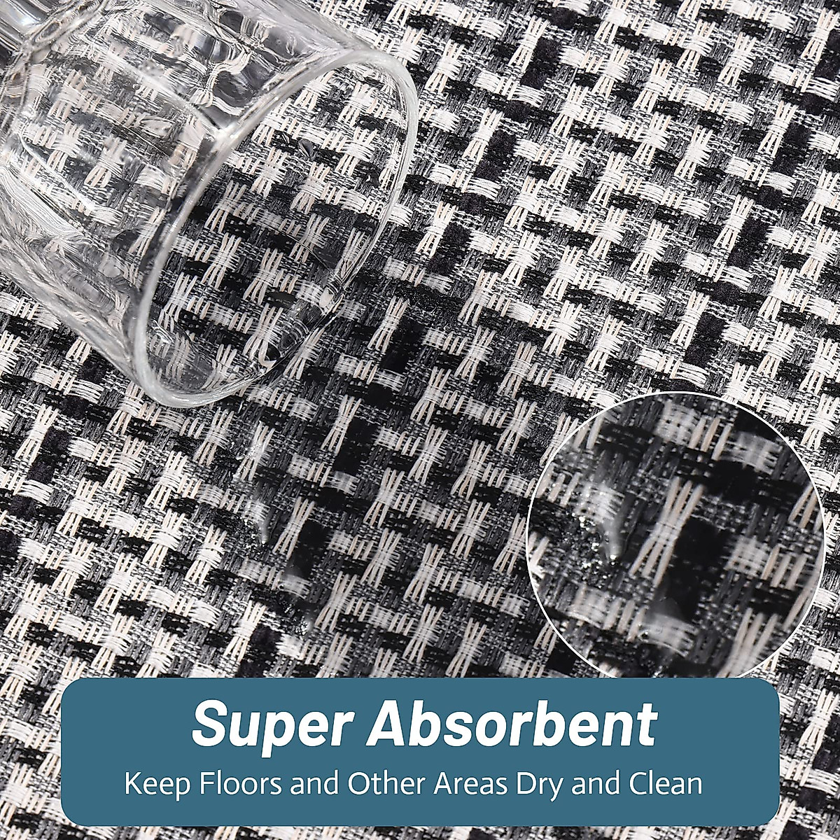 Cognitixx Kitchen Rugs, Non Skid Washable Kitchen Floor Rugs Absorbent Kitchen Mats with Rubber Backing, Durable Woven Floor Mats for Kitchen, Home, Farmhouse, Front of Sink (Black, 20" x 32")