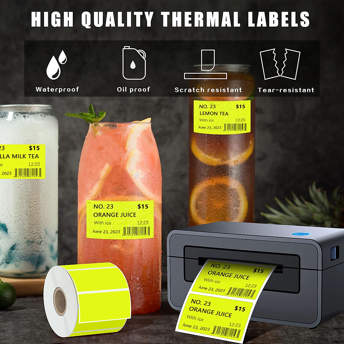 PARLAIM 2.25 X 1.25 Inch Thermal Sticker Labels, 1000PCS Commercial Grade Square Fluorescent Yellow Direct Thermal Printing Paper Compatible with MUNBYN & Rollo & Zebra Desktop Printers
