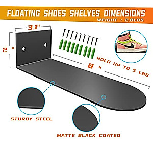 Floating Shoe Display Shelf 6 Packs Shoe Sneaker Display Shelf Wall Mounted Metal Round Edge Sneaker Rack Organizer Holder Sneaker Wall Hanger Sneaker Shelves Wall Mounted to Display Collectible Shoe