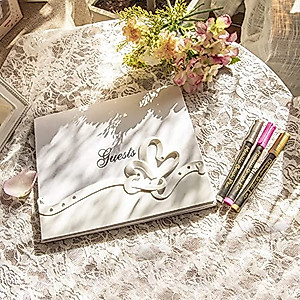 VENY TAYA Elegant Wedding Guest Book with 3 Metallic Pens, Hardcover Guest Book Wedding Reception, Sign in Polaroid Photo Guest Book, 9.8” x 7.9”, 96 Pages