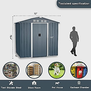Outdoor Storage Shed,6' x 4' Waterproof Metal Tool Shed with Door,Ramp Plate for Outside,Garden,Backyard,Patio