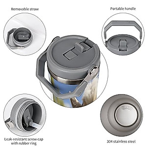 YTLKGFP 30 Oz Large Capacity Car Cup Cute Goat Tumbler with Handle Straw Lid Insulated Stainless Steel Water Bottle Travel Mug Leak-proof Car Cup Keeps Cold Or Hot