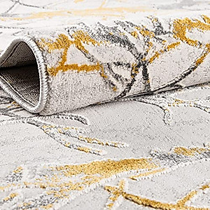 Rugs.com Finsbury Collection Rug – 5' 3 x 8' Yellow and Gray Medium Rug Perfect for Living Rooms, Large Dining Rooms, Open Floorplans