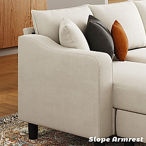 Belffin Velvet Convertible Sectional Sofa L Shaped Couch Reversible Sectional Sofa with Chaise Velvet 4 Seat Sectional Sofa (Beige)…