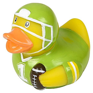 Football Player Rubber Duckies (2") Assorted Colors (Red, Green, Blue) Players in Helmets Holding a Ball. #1 (12 Pack)