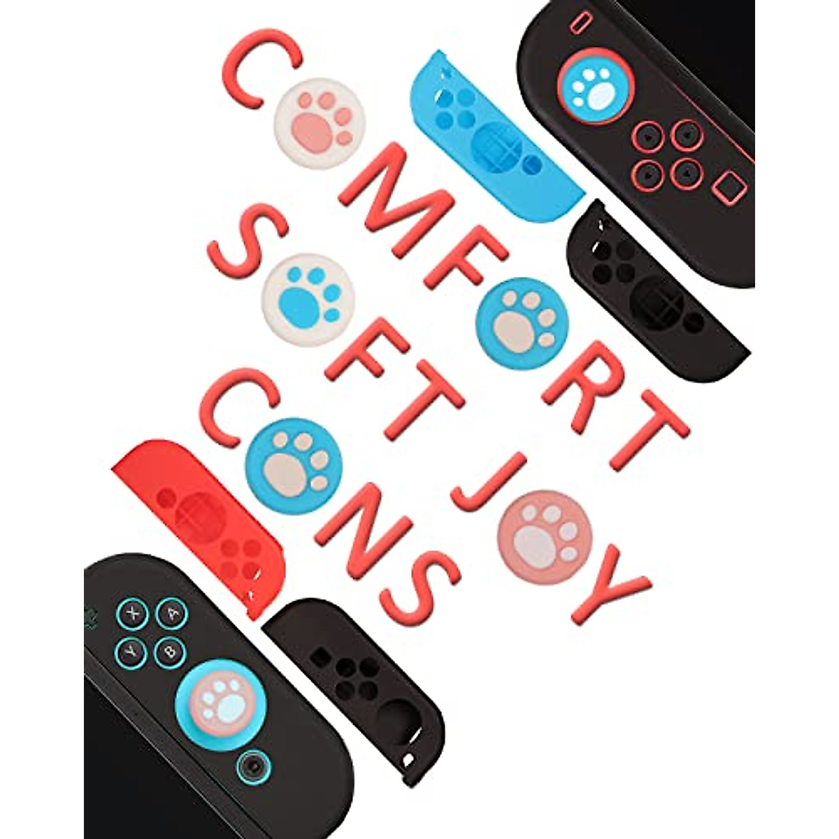 Switch Accessories - Family Bundle Accessories for Nintendo Switch, Carry Case& Screen Protector,4 Pack Joy Con Grips and Steering Wheels, Case Cover,Stand Mount,Joy Con Charger and More.