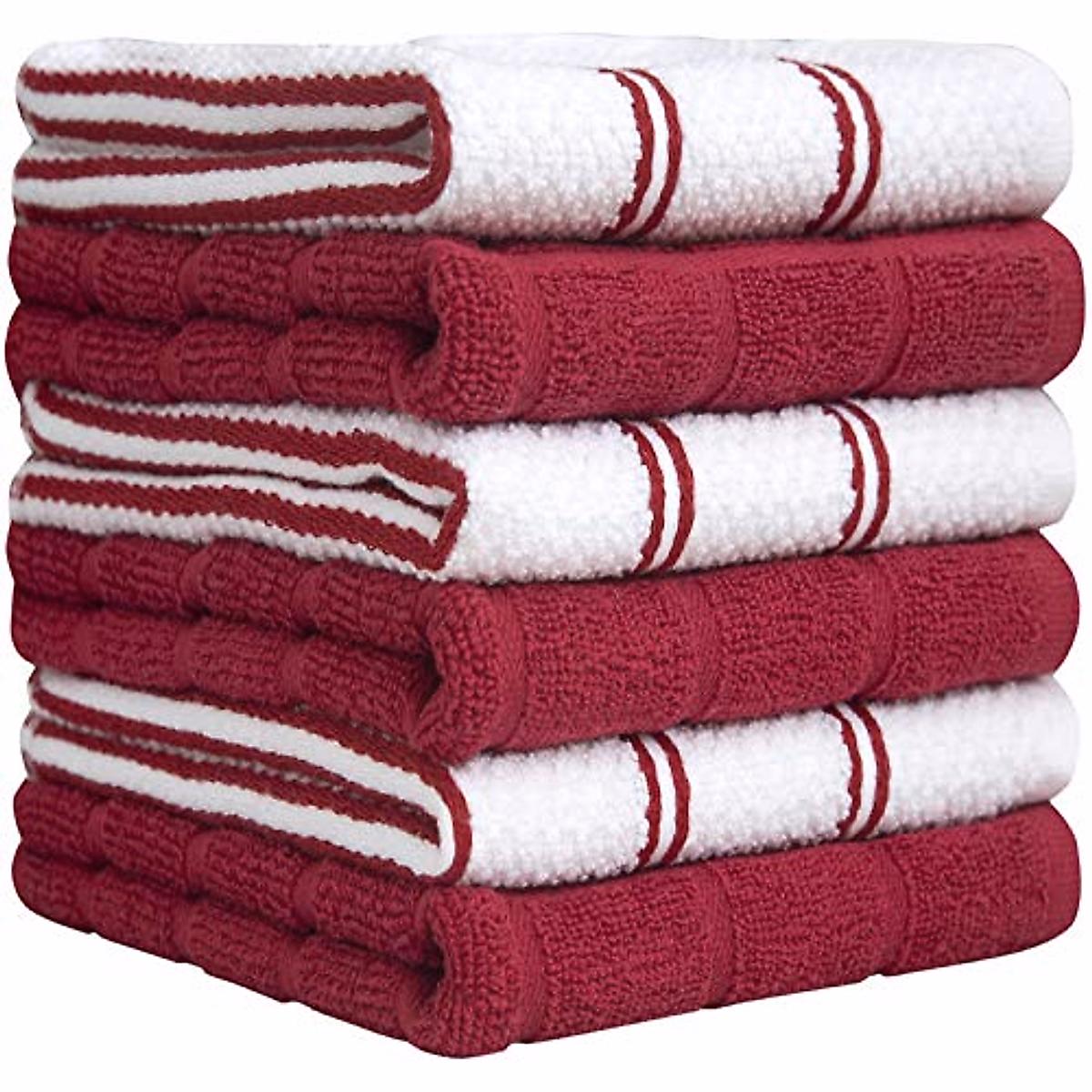 Kitchen Hand Towels 16"x 28" | Red Popcorn Gird Design | Kitchen Towel Set | Soft, Highly Absorbent with Hanging Loop | Natural Ring Spun Cotton Kitchen Towel | Large Tea Towel Set | 380 GSM - 6 Pack