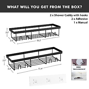 Moforoco Shower Caddy Shelf Organizer Rack(2Pack), Self Adhesive Black Bathroom Shelves Basket, Home Wall Shower Inside Organization and Storage Decor Rv Accessories, First Apartment Essentials