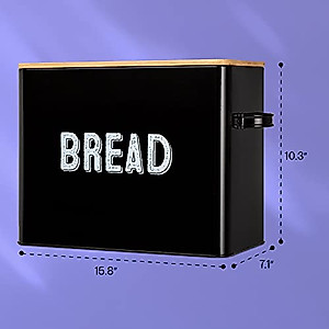 Granrosi Large Black Bread Box for Kitchen Countertop, Bread Storage Container, Breadbox, Bread Container, Bread Boxes, Bread Keeper, Bread Holder - Farmhouse Bread Box with Bamboo Wooden Lid - Black