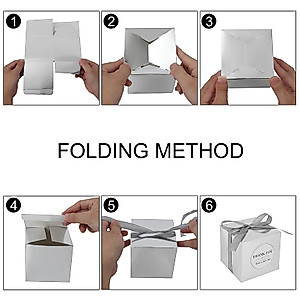 COTOPHER Small Gift Boxes 60 Pack 4x4x4 inches Silver Gift Boxes with Lids for Gifts, Crafting, Wedding Party Favor, Cupcake Boxes, Candy, Bridesmaids Proposal Box with Ribbons and Stickers (Metallic