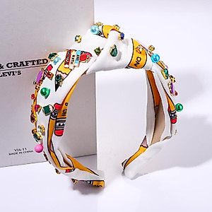 boderier Teacher Headbands for Women Pearl Crystal Knotted Headband Pencil Apple Embellished Headband Back to School Hair Accessory Teacher Appreciation Gifts (Crystal Beaded Charms)