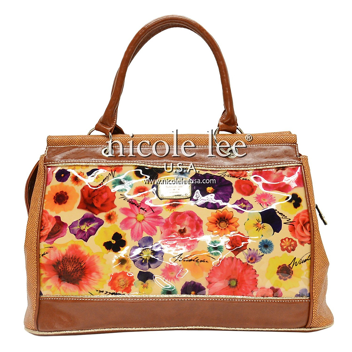 Nicole Lee Cate Metallic Garden Overnight Boston Bag, Brown, One Size