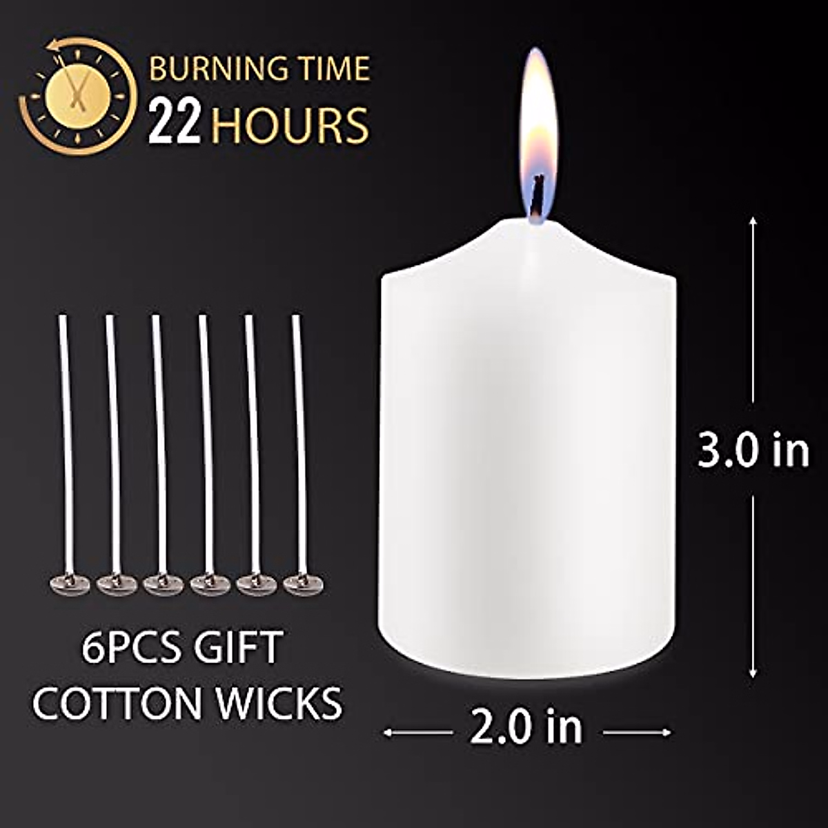 2x3 Inch White Pillar Candles, 12 Packs Unscented Dripless Cylinder Candles for Home, Wedding, Party, Dinner Table, 22 Hour Burn