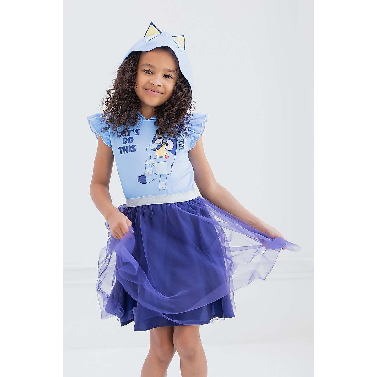 Bluey Little Girls Mesh Cosplay Short Sleeve Dress Blue 5