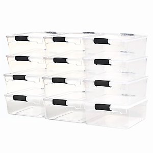HOMZ 15.5 Qt Plastic Multipurpose Stackable Clear Storage Container Bins with Lid for Home or Office Organization, Gray Latch (12 Pack)