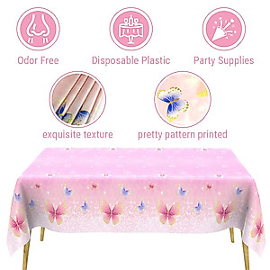 Butterfly Tablecloth 2 Pack Pastel Plastic Tablecloth Butterfly Table Cloth Disposable Butterfly Table Cover for Butterfly Baby Shower Decorations Spring Theme Birthday Party Supplies, 108 x 54 Inch