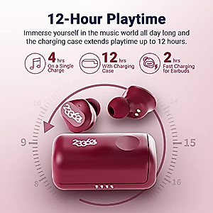 233621 Droplet True Wireless Bluetooth Earbuds, IPX5 Waterproof, CVC 6.0 Call Noise Cancelling, Touch Control, Stereo Sound, Lightweight Earphones for Home, Office and Gym (Wine Red)