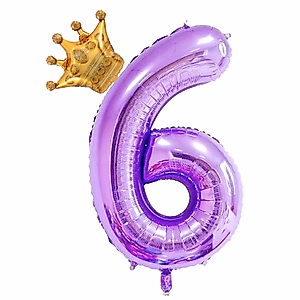 40Inch Purple Number 6 Crown Balloons Set, 6th Birthday Balloons for Girls, 6th Wedding Anniversar Celebration Decorative Balloons. (6)