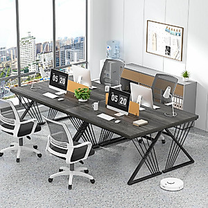 FOLUBAN Modern Home Office Desk, Rustic Wood and Metal Computer Desk, Writing Study Gaming Table PC Desks for Living Room Bedroom, Industrial Dark Gray, 53 inch