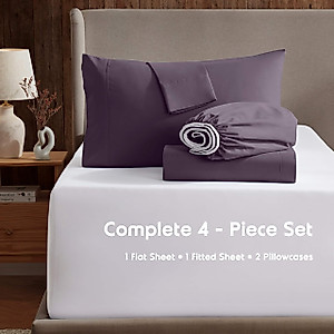 Nestl RV Short Queen Sheet Set - 4 Piece Bed Sheets for Short Queen Size Bed, Deep Pocket, Hotel Luxury, Extra Soft, Breathable and Cooling, Purple