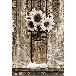 Farmhouse Wall Decor Canvas Wall Art Rustic Floral Country Sunflower 16"x24" Home Decor for Bedroom LivingRoom Rustic Decor Artwork Poster (Unframed)