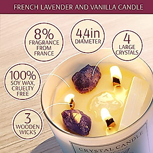Extra Large Healing Crystals Candle, Crystal Gifts for Women - Amethyst 12 oz Manifestation Candle with Crystals Inside for Gemini Gifts for Women | Zodiac Candle Gifts | Lavender Soothing Crystals