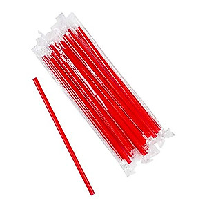 AmerCare 9 Inch Giant Red Poly Wrapped Straws, Case of 7200