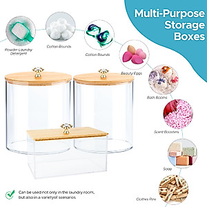 JYPS 3 Pack Containers for Laundry Room Organization and Storage with Lids and Labels, Acrylic Dryer Sheet Holder & Plastic Laundry Pods Container for Laundry Detergent, Powder, Scent Booster