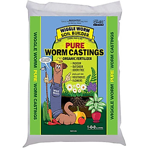 Wiggle Worm 100% Pure Organic Worm Castings 12 Pounds - Organic Fertilizer for Houseplants, Vegetables, and More – OMRI-Listed Earthworm Castings to Help Improve Soil Fertility and Aeration