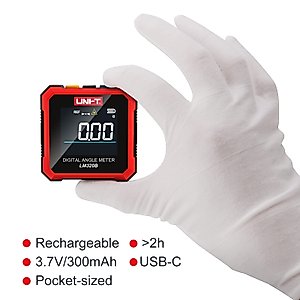 UNI-T Digital Angle Finder Magnetic Angle Cube Gauge LM320B, Rechargeable Digital Inclinometer Laser Level box, Woodworking Measurement Tool with LCD and Backlight