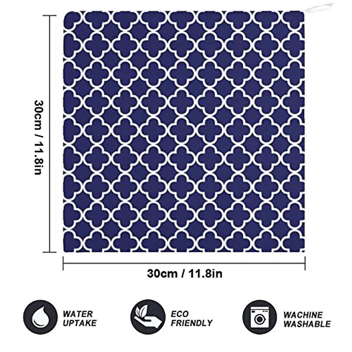 Curdesi Hand Towels for Bathroom, Navy Blue Quatrefoil Hand Bath Towel Soft Absorbent Microfiber Kitchen Dish Towels 12 x 12inches