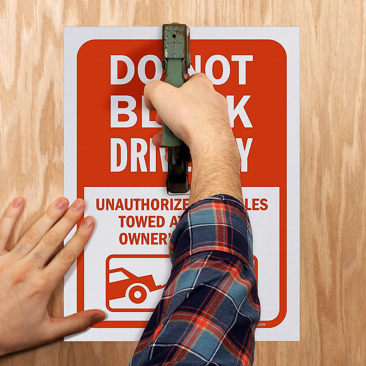 SmartSign (Pack of 5) 12 x 9 inch “Do Not Block Driveway - Unauthorized Vehicles Towed” Sign, Screen Printed, 10 mil Polystyrene Plastic, Red and White, Made in USA